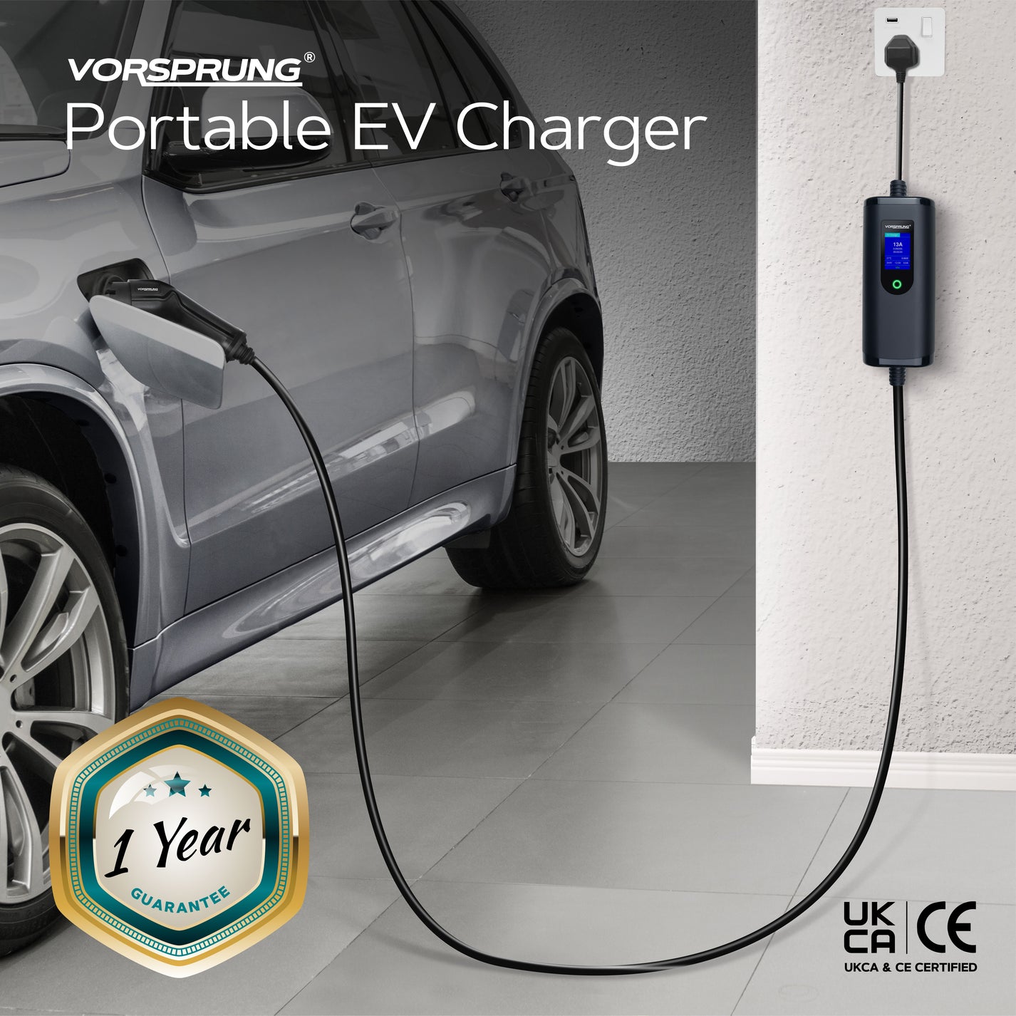 6A to 13A Variable | Up to 3.3kw | Type 2 | 3 Pin Portable EV Charger ...