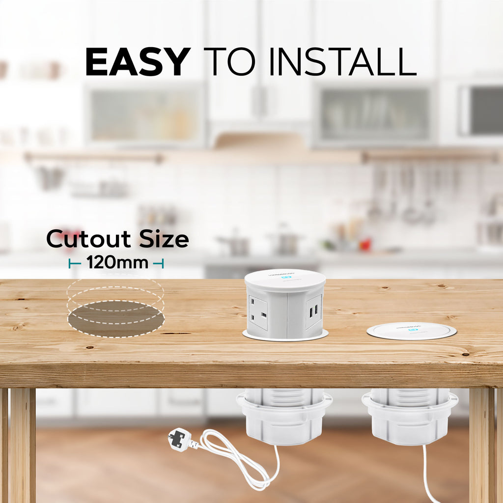 Retractable Pop Up Sockets QI Wireless Charging Pad | 4x UK Plugs | 2 ...