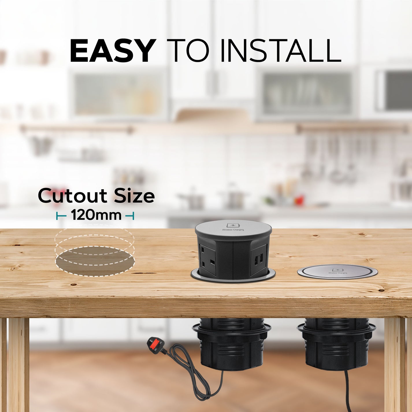 Retractable Pop Up Sockets QI Wireless Charging Pad | 4x UK Plugs | 2 ...